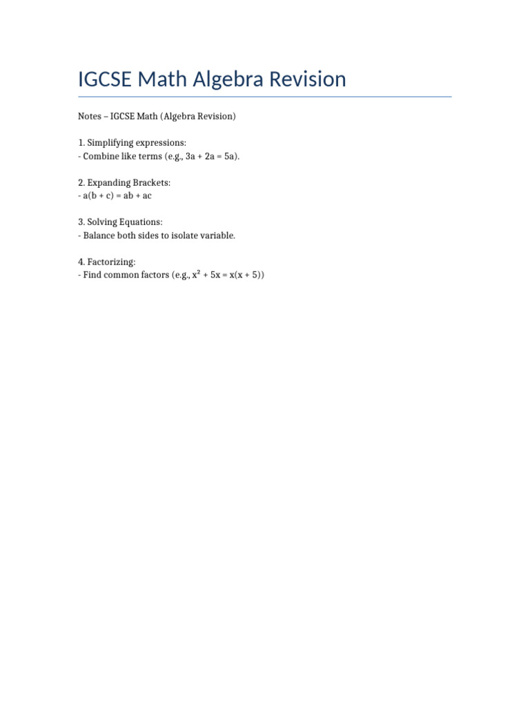 IGCSE Math Algebra Revision | PDF