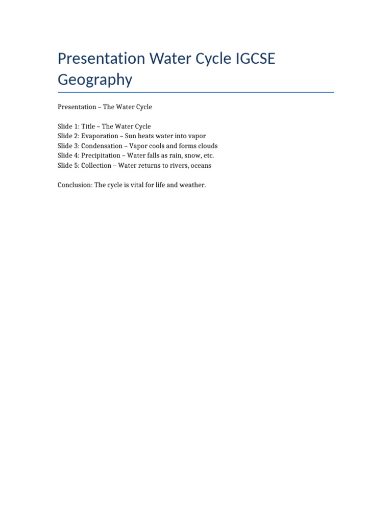 Presentation Water Cycle IGCSE Geography | PDF