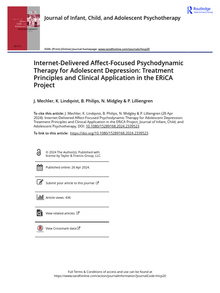 Internet-Delivered Affect-Focused Psychodynamic Therapy For Adolescent ...