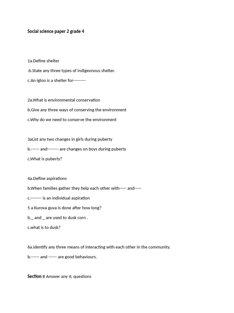 Grade 4 Social Science Paper 2 | PDF