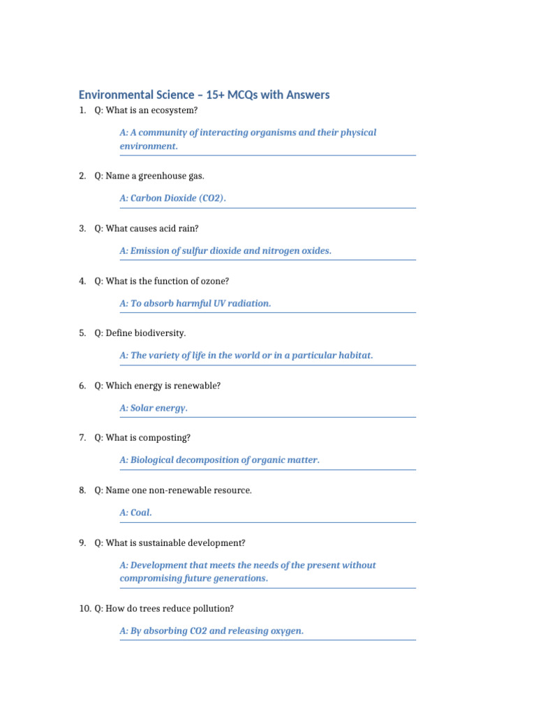 Environmental Science Expanded MCQ | PDF