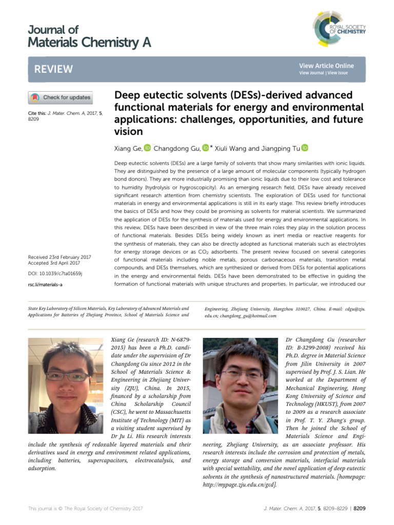 Deep Eutectic Solvents (DESs) - Derived Advanced Energy Applications ...