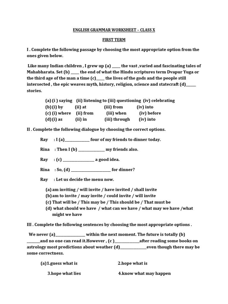 CBSE Class 10 English Worksheet - Revision | PDF