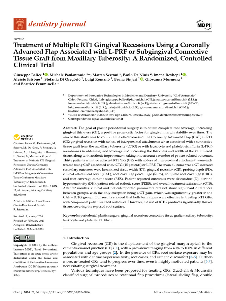 Treatment of Multiple RT1 Gingival Recessions Using A Coronally Advanced Flap | PDF | Medical ...