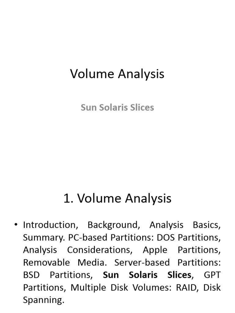 Volume Analysis Sun Solaris Slices | PDF | System Software | Computer ...