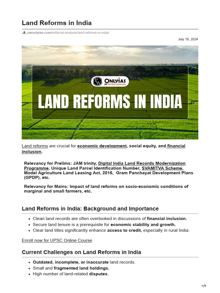 Land Reforms in India | PDF | Agriculture | Economies