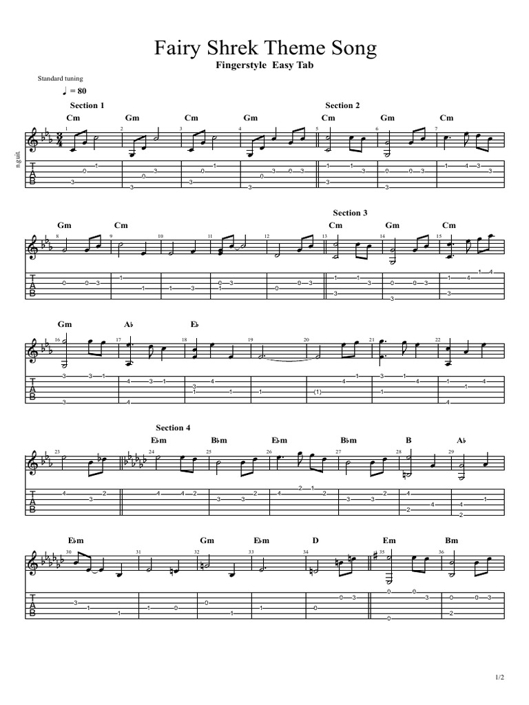 Fairy Theme Song Fingerstyle Easy Tab | PDF