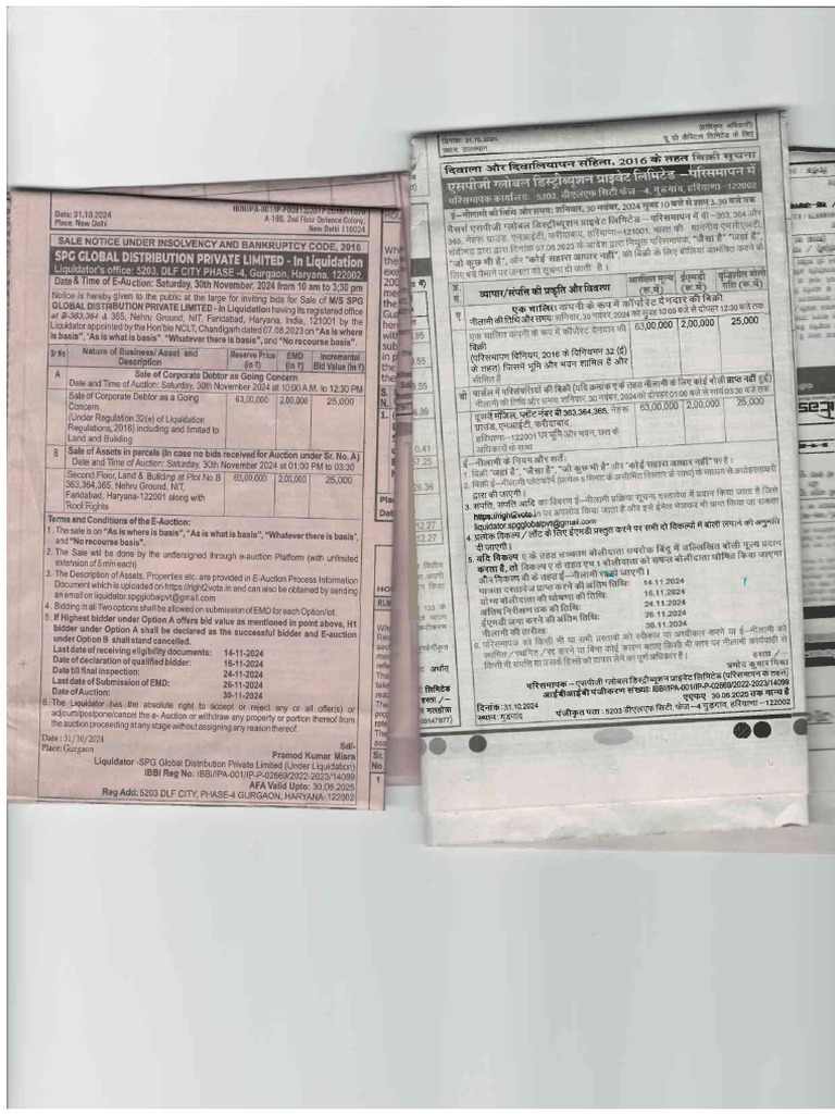 E-Auction Notice for Liquidation in India | PDF | Auction | Pricing
