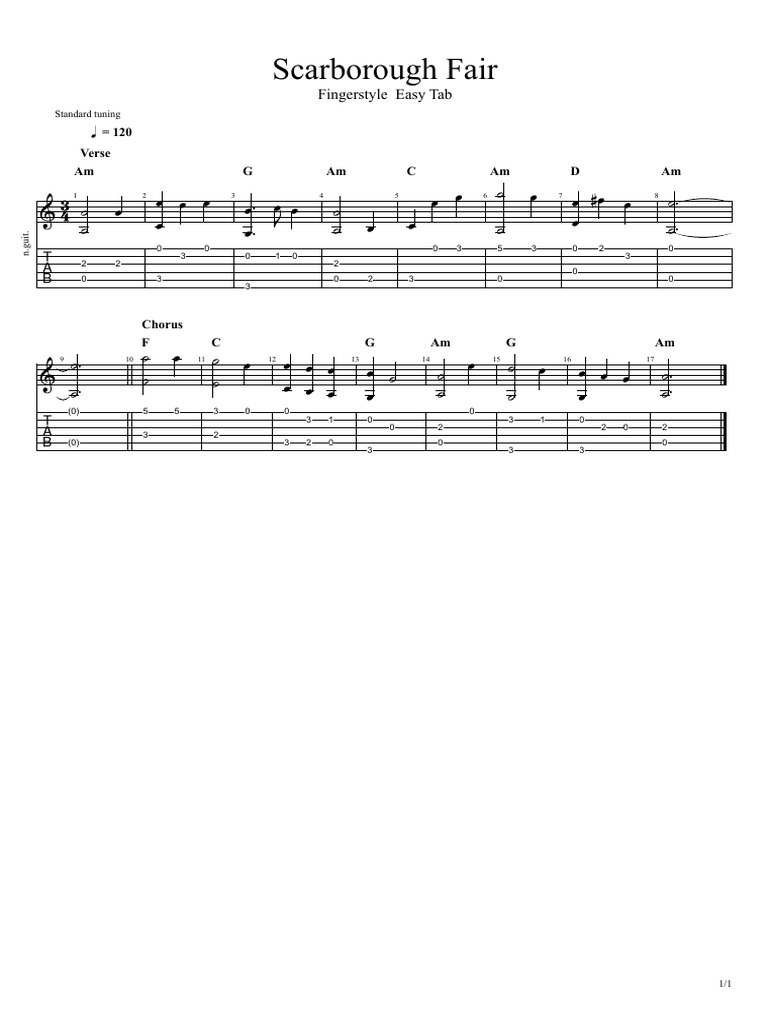 Scarborough Fair Fingerstyle Tab | PDF