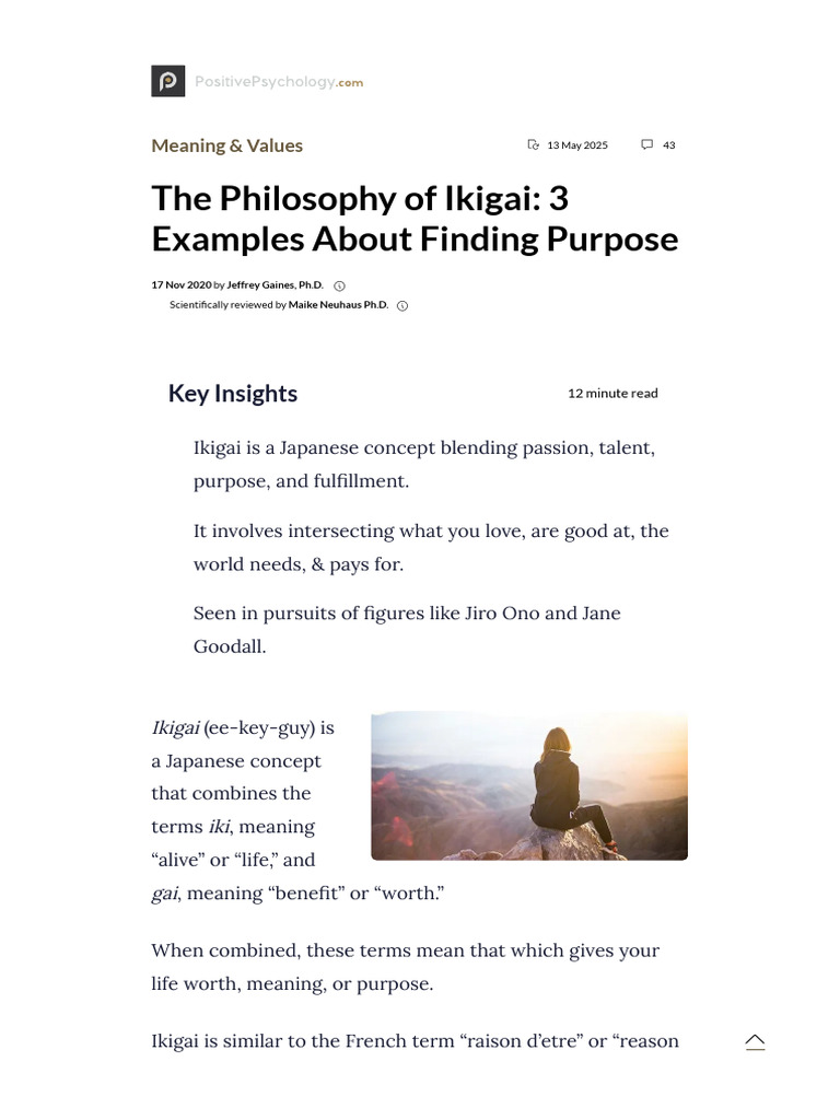 The Philosophy of Ikigai - 3 Examples About Finding Purpose | PDF ...