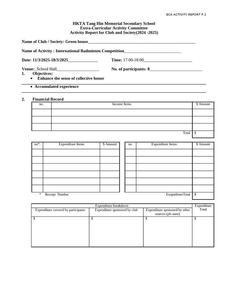 Activity Report Template 2425 Copy - 複本 | PDF