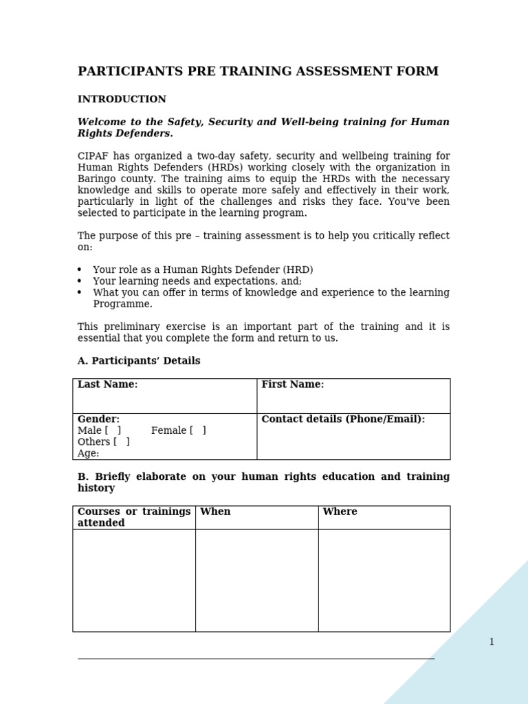 Pre-Training Assessment for HRDs | PDF | Educational Assessment