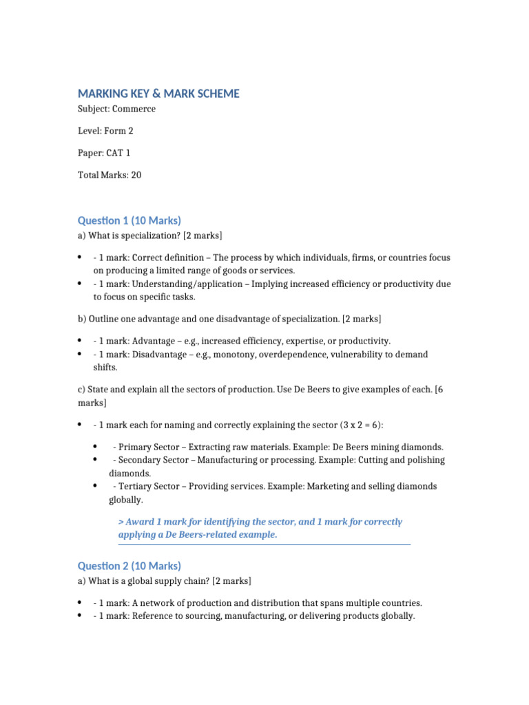 Marking Key and Mark Scheme Com CAT1 | PDF