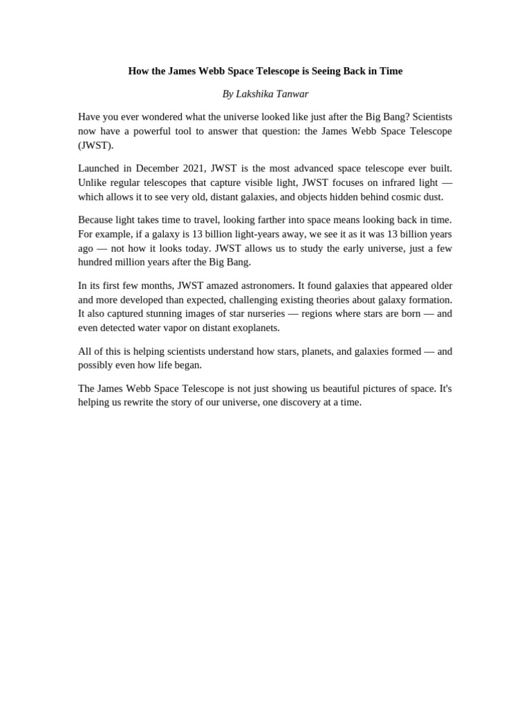 Writing Sample 2 JWST Lakshika Tanwar | PDF