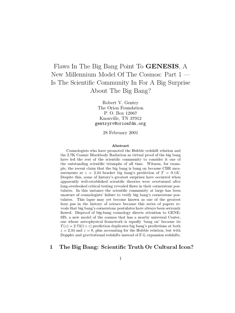 Gentry, R. v. 2001. Is The Scientific Community in For A Big Surprise About The Big Bang | PDF ...