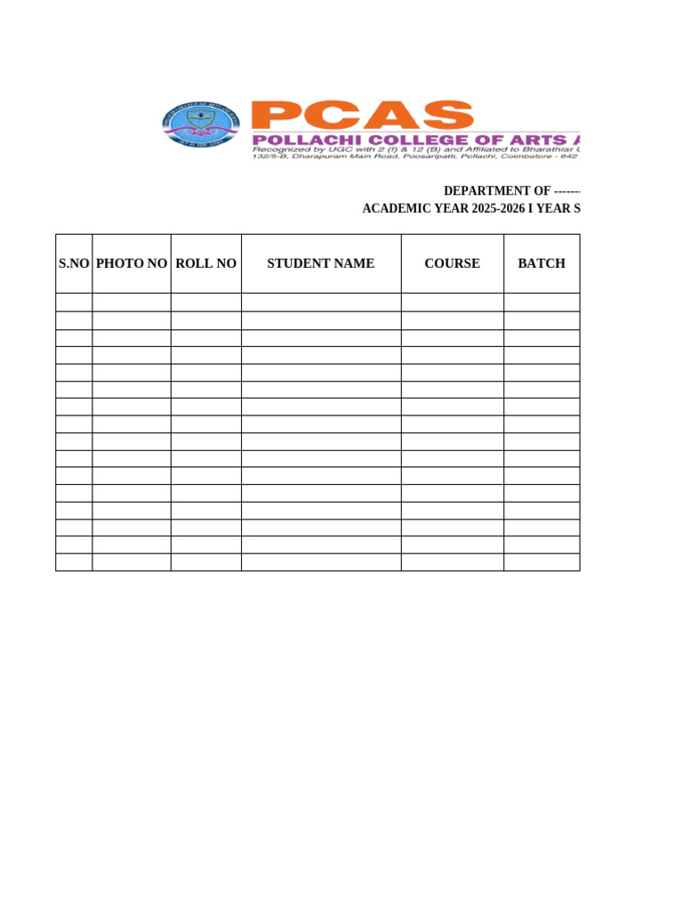 2025-2026 First Year Student ID Format | PDF