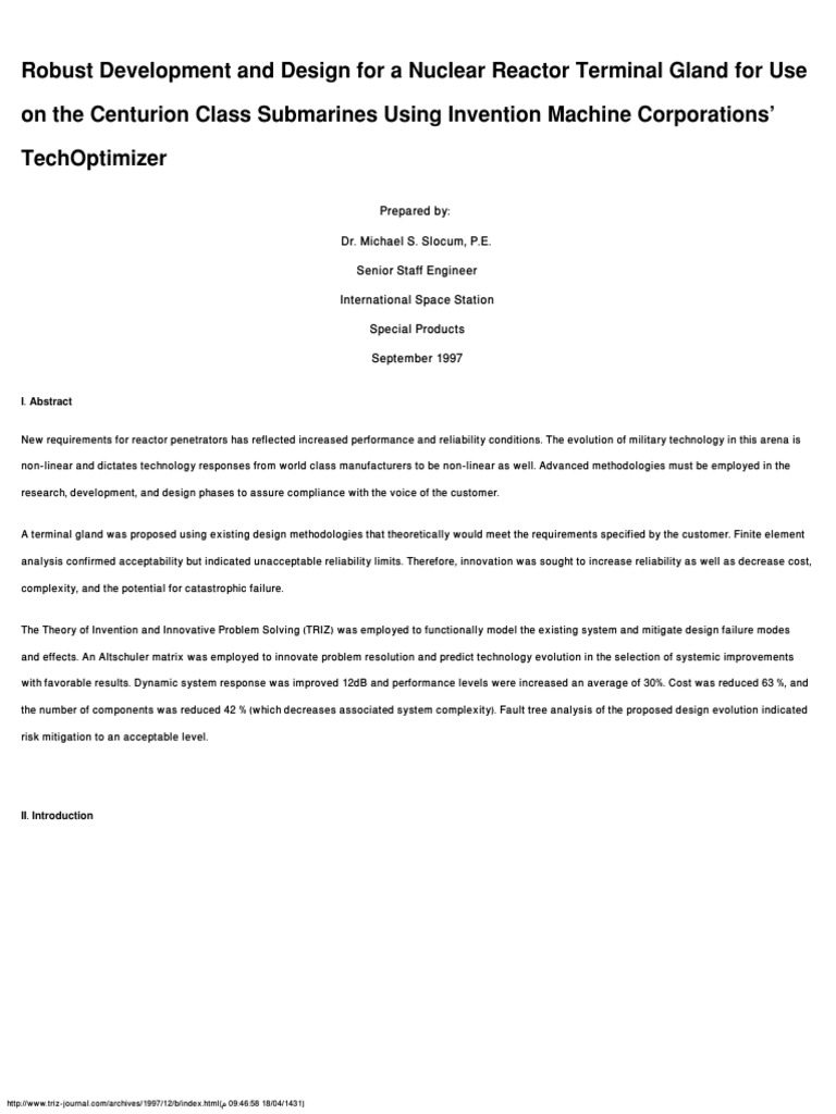 Robust Development and Design For A Nuclear Reactor Terminal Gland ...
