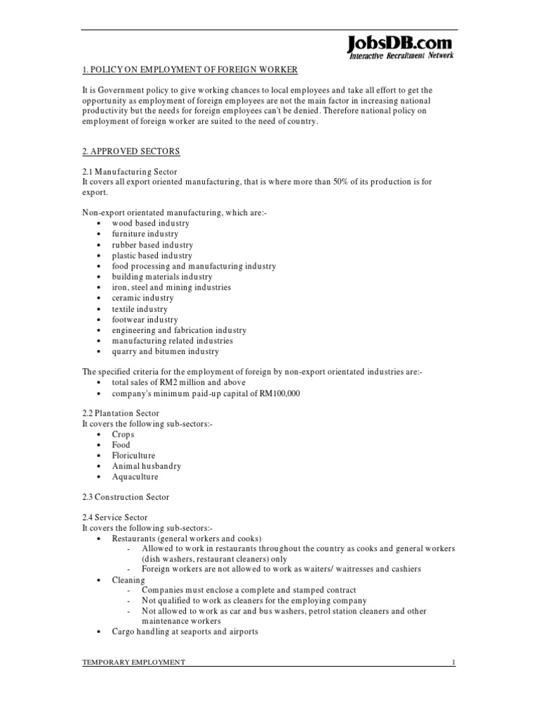 Foreign Worker Employment in Malaysia | PDF | Travel Visa | Foreign Worker