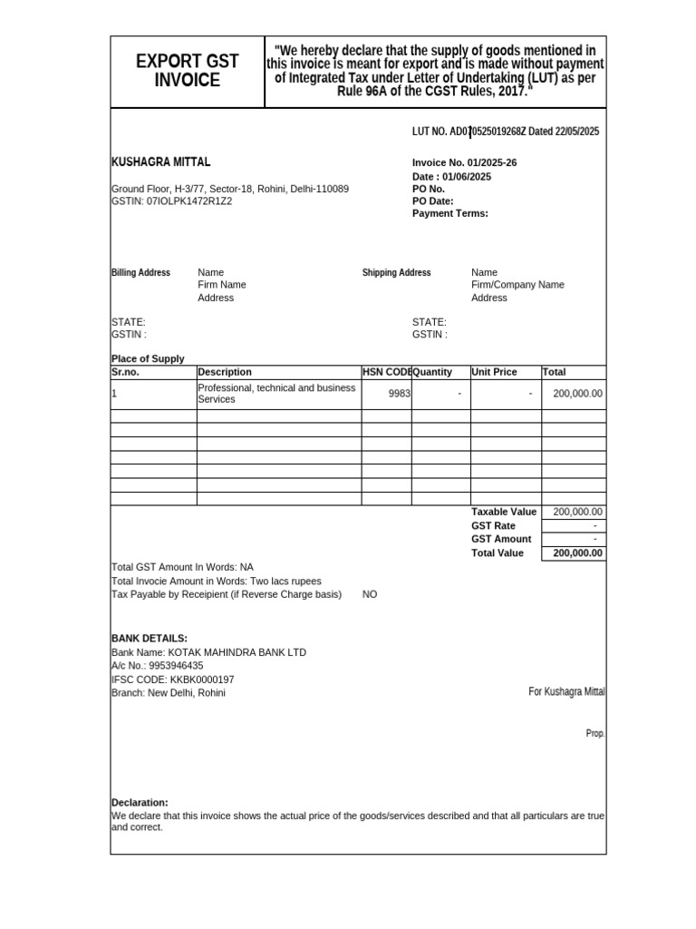 Export GST Invoice Format | PDF | Business | Taxes