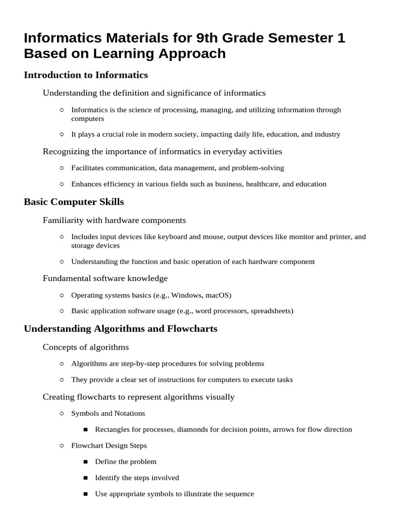 Informatics Materials For 9th Grade Semester 1 Based On Learning ...