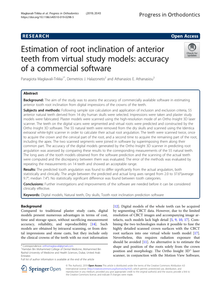 Estimation of Root Inclination of Anterior Teeth From Virtual Study ...