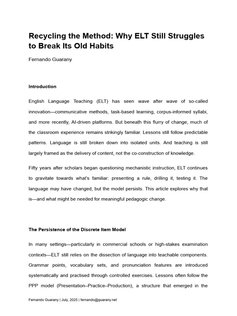 Article ELT Recycling The Method | PDF | Pedagogy | Learning