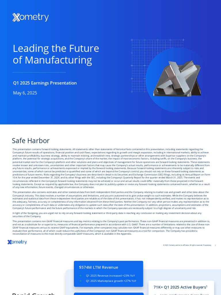 Xometry Q1 2025 Earnings Overview | PDF | Supply Chain | Risk