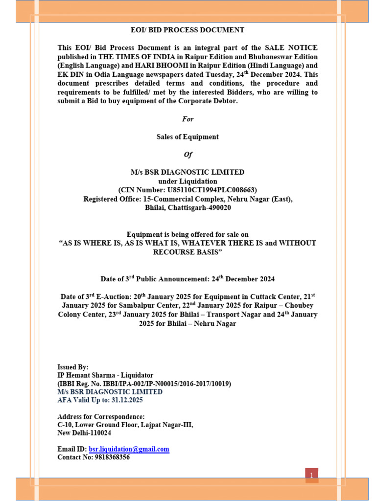 EOI Process Document 1 | PDF | Auction | Banks