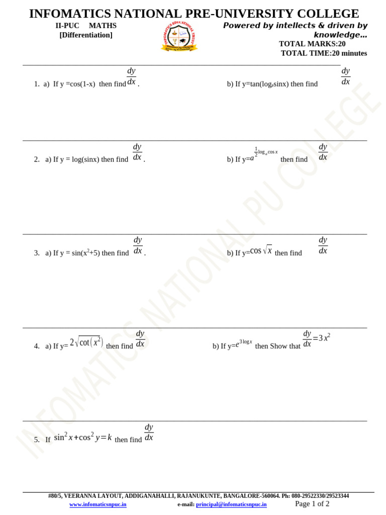 Differentiation Practice Questions | PDF | Chess Theory | Chess