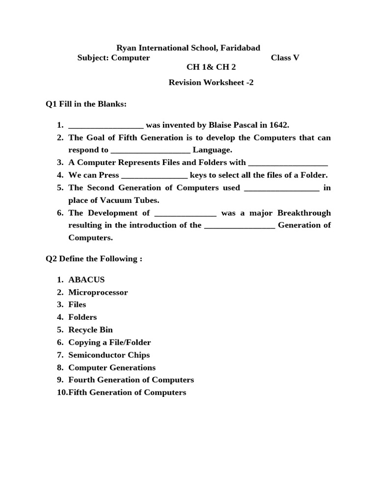 Class 5 Ch1 CH 2 RW 2 | PDF