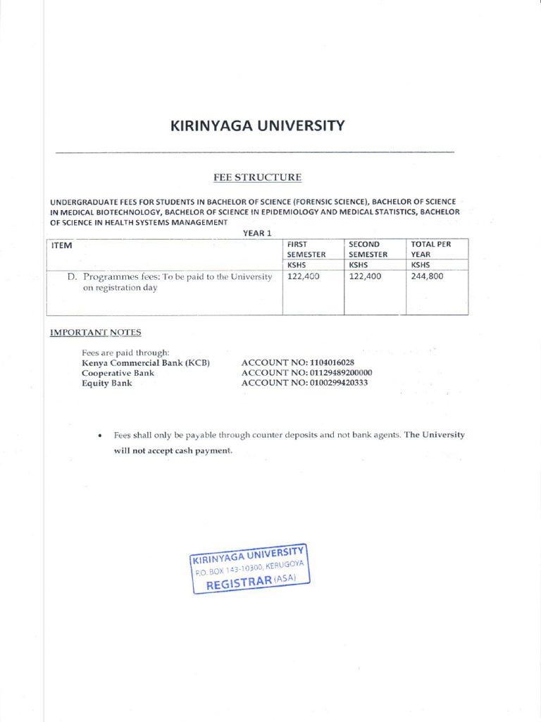 Undergraduate Fees Structure Health Sciences Programmes Year 1 | PDF
