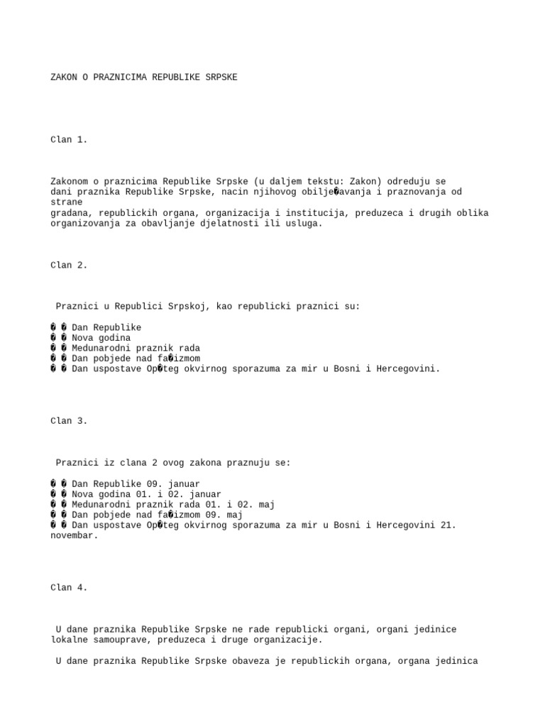 Zakon o Praznicima Republike Srpske | PDF