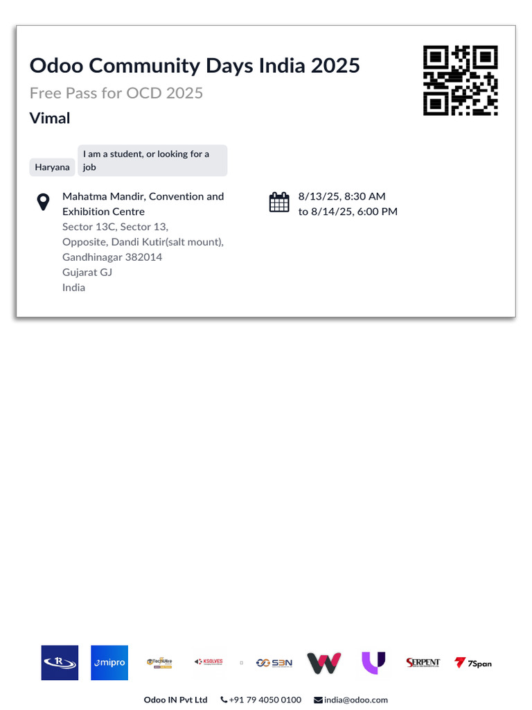 Tickets - Odoo Community Days India 2025 (13 - 08 - 2025 08 - 30 - 00 ...