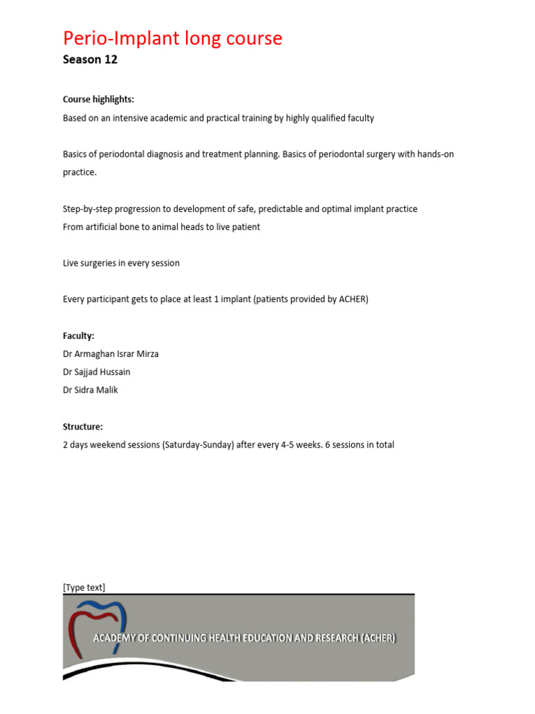 Perio-Implant Course: Live Surgery Training | PDF | Dental Implant ...
