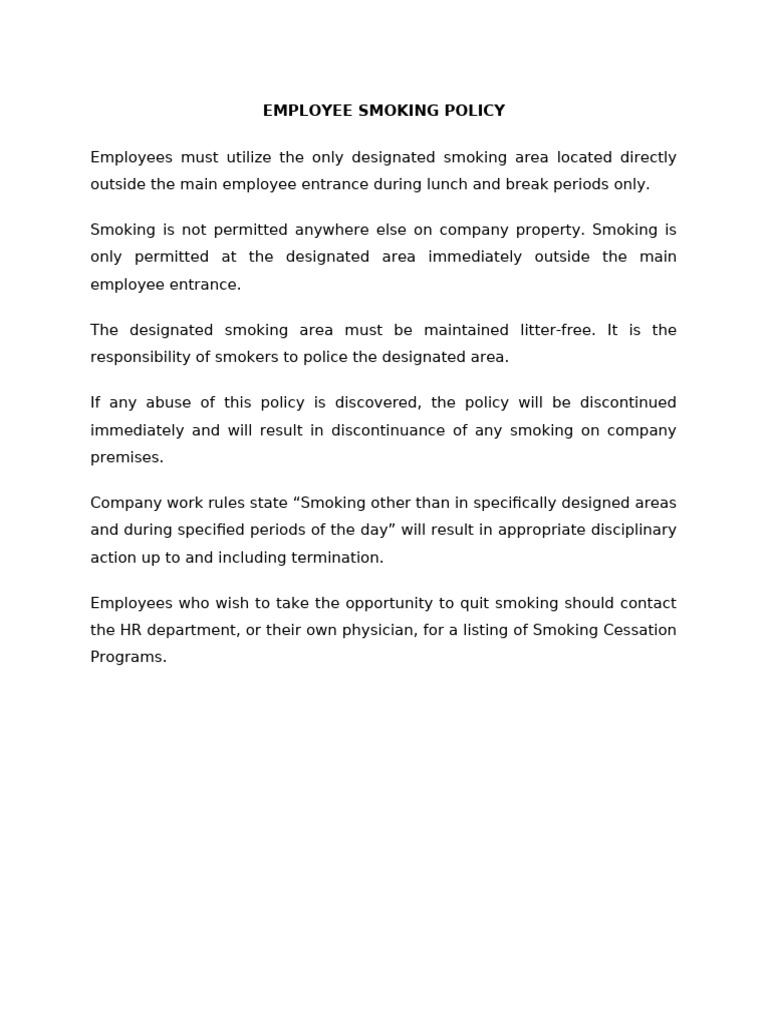 Employee Smoking Policy Guidelines | PDF