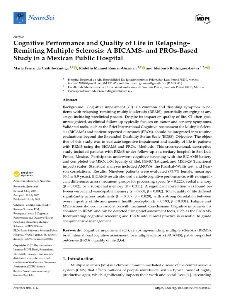 Cognitive Performance and Quality of Life in Relapsing-Remitting ...