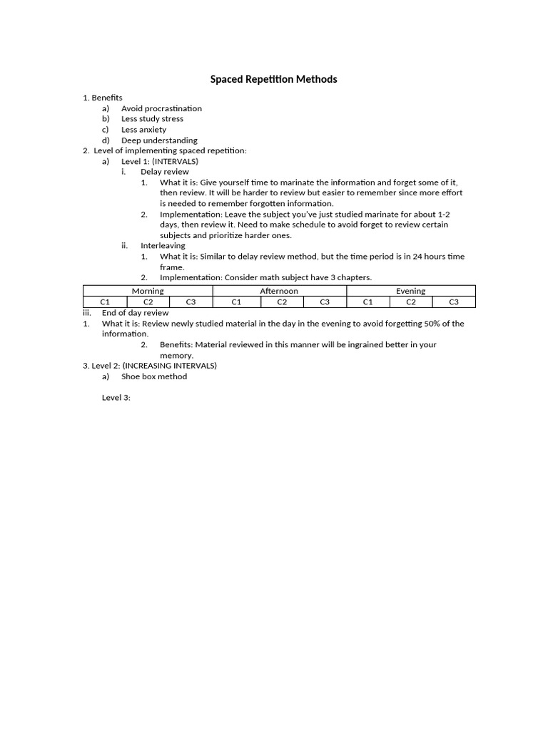 Spaced Repetition Methods | PDF