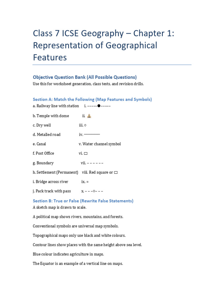 Geography Chapter1 Question Bank Class7 ICSE | PDF