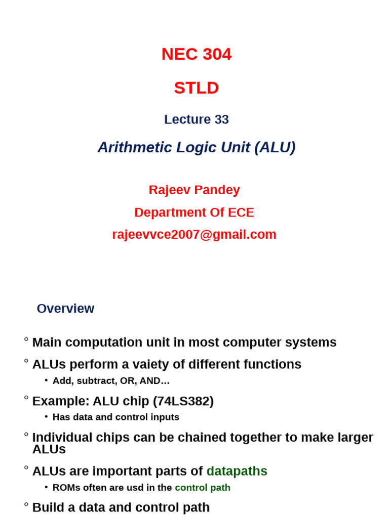 Lect33-Arithmetic Logic Unit (ALU) | PDF | Computer Architecture ...