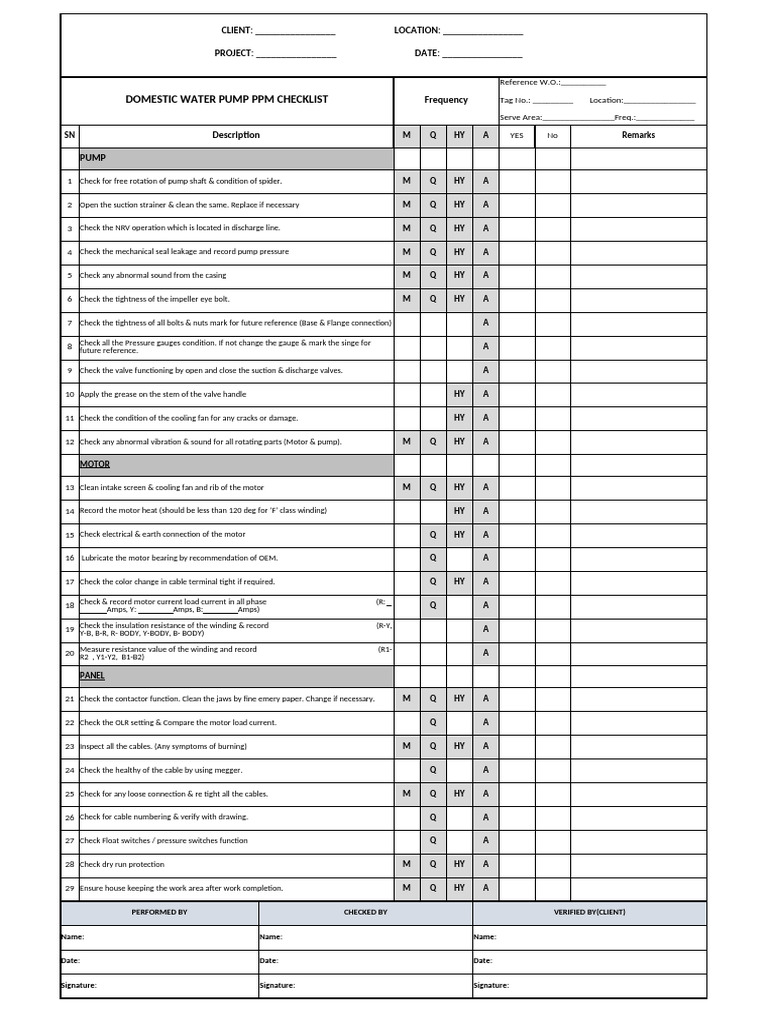 Domestic Water Pump Checklist | PDF | Pump | Valve
