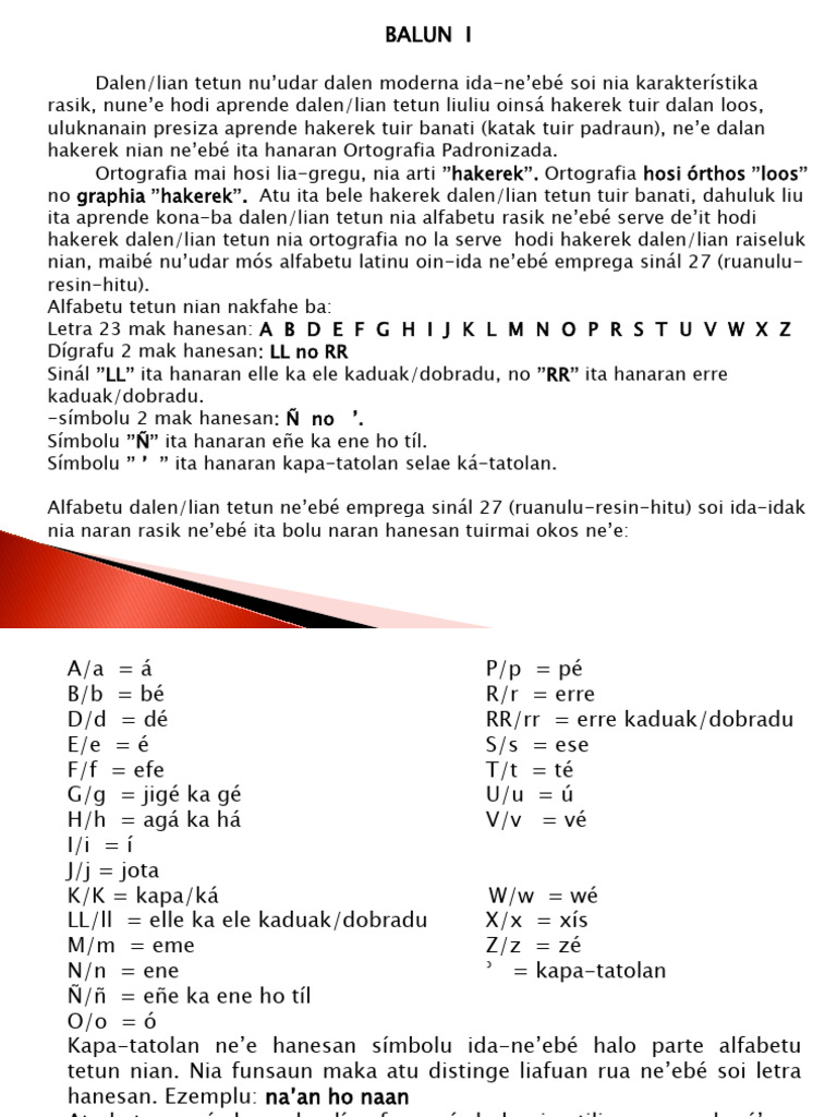Ortografía y Alfabeto del Tetun | PDF | Los símbolos | Idiomas del ...