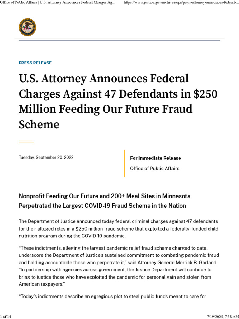 U.S. Attorney Announces Federal Charges Against 47 Defendants in $250 ...