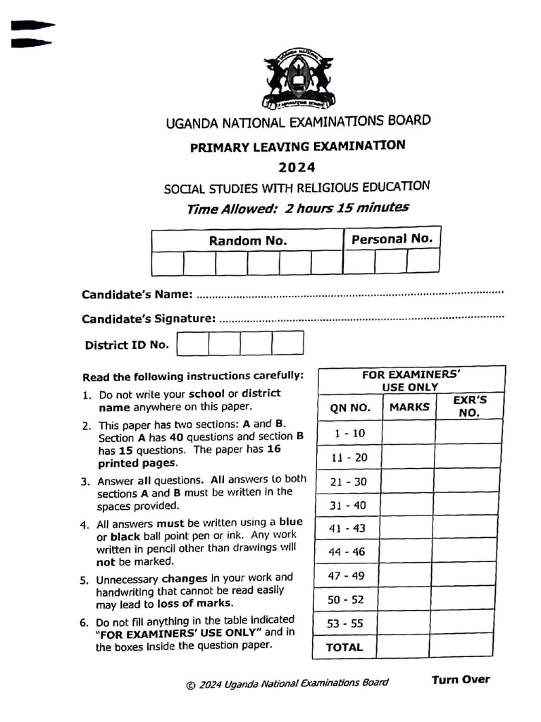 PLE SST 2024-A Revised Past Paper Guides | PDF