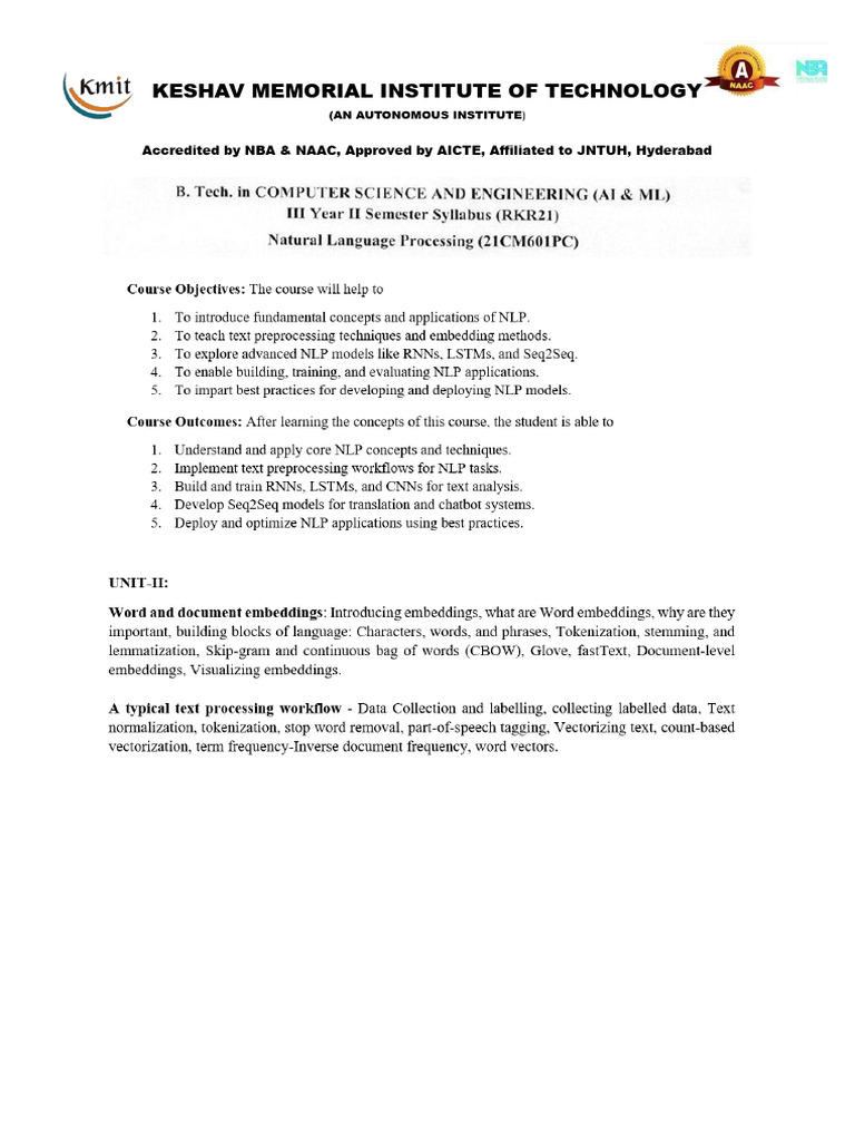 Nlput-Unit2 Notes | PDF | Glove | Cognitive Science