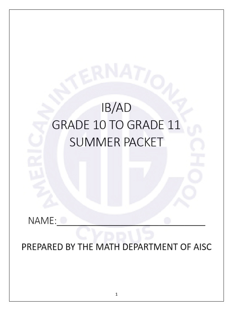 Grade 10-11 Math Summer Packet | PDF | Multiplication | Numbers