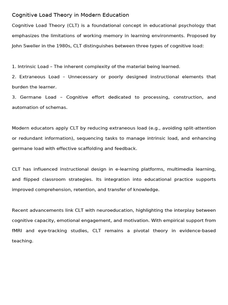 Cognitive Load Theory in Education | PDF
