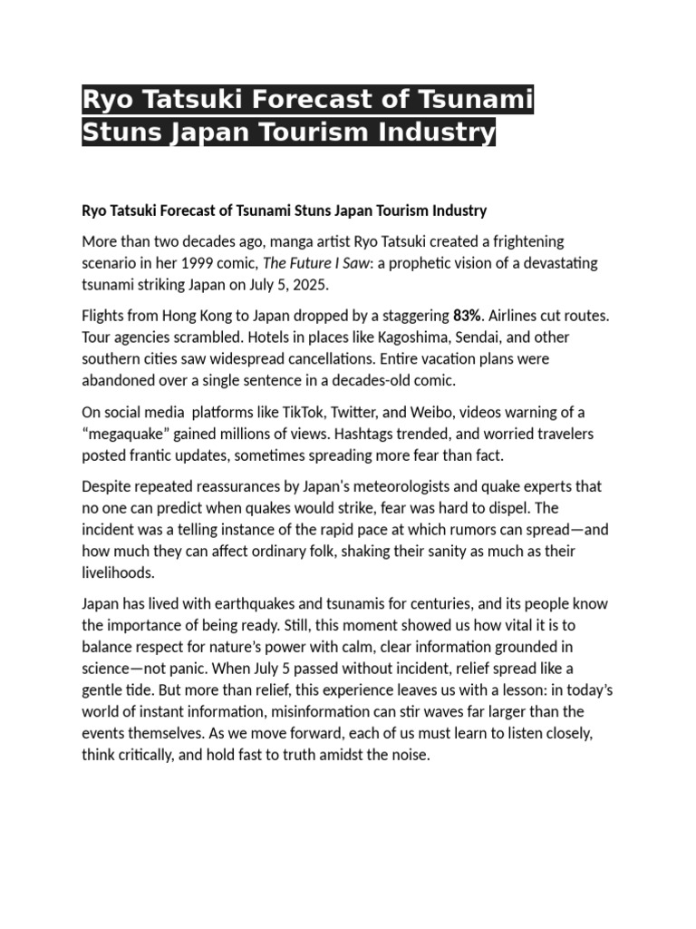 Ryo Tatsuki Forecast of Tsunami Stuns Japan Tourism Industry | PDF