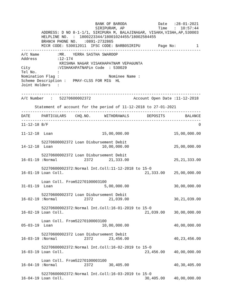 Bank of Baroda Account Statement | PDF | Cheque | Banks