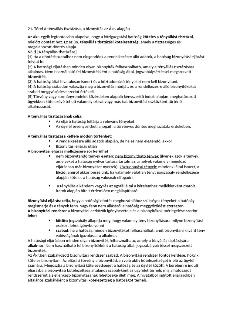 A Tényállás Tisztázása, A Bizonyítás Az Ákr. Alapján | PDF