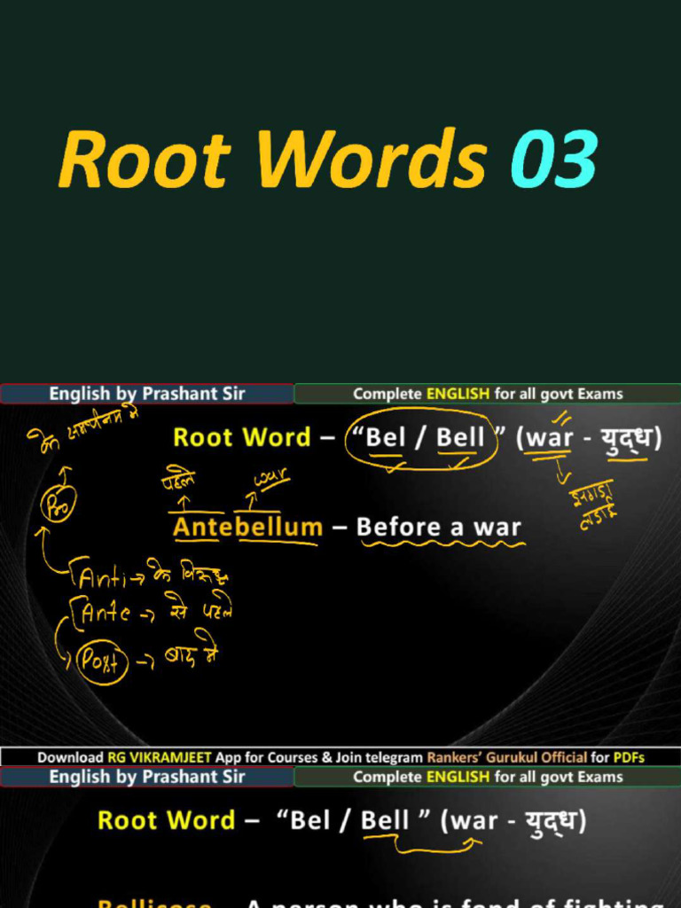 430) Root Word Vocabulary Class 03 (Class Notes) | PDF